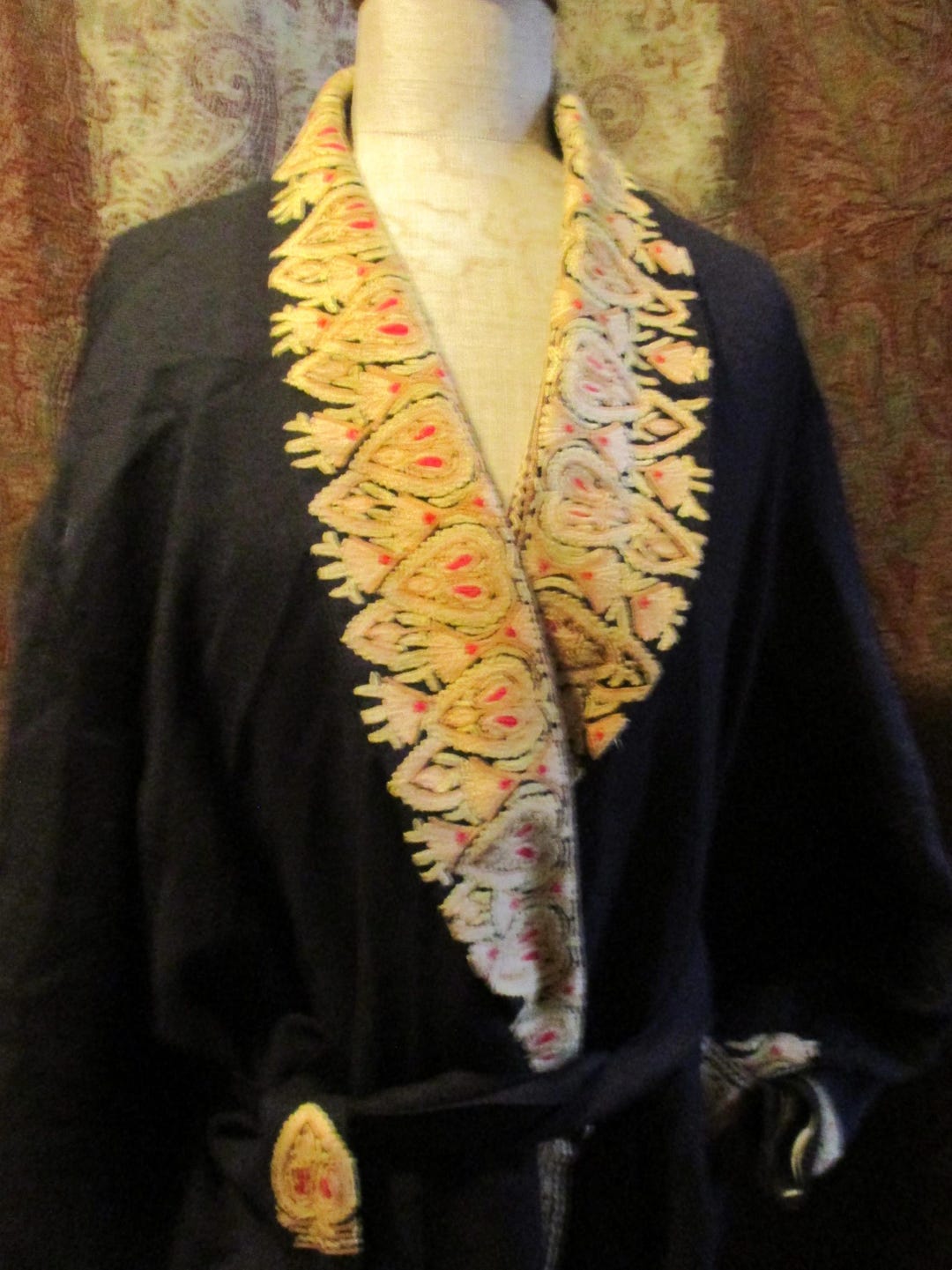 1930s Embroidered Wool Challis Dressing Gown, Lined, Like New, Indian ...