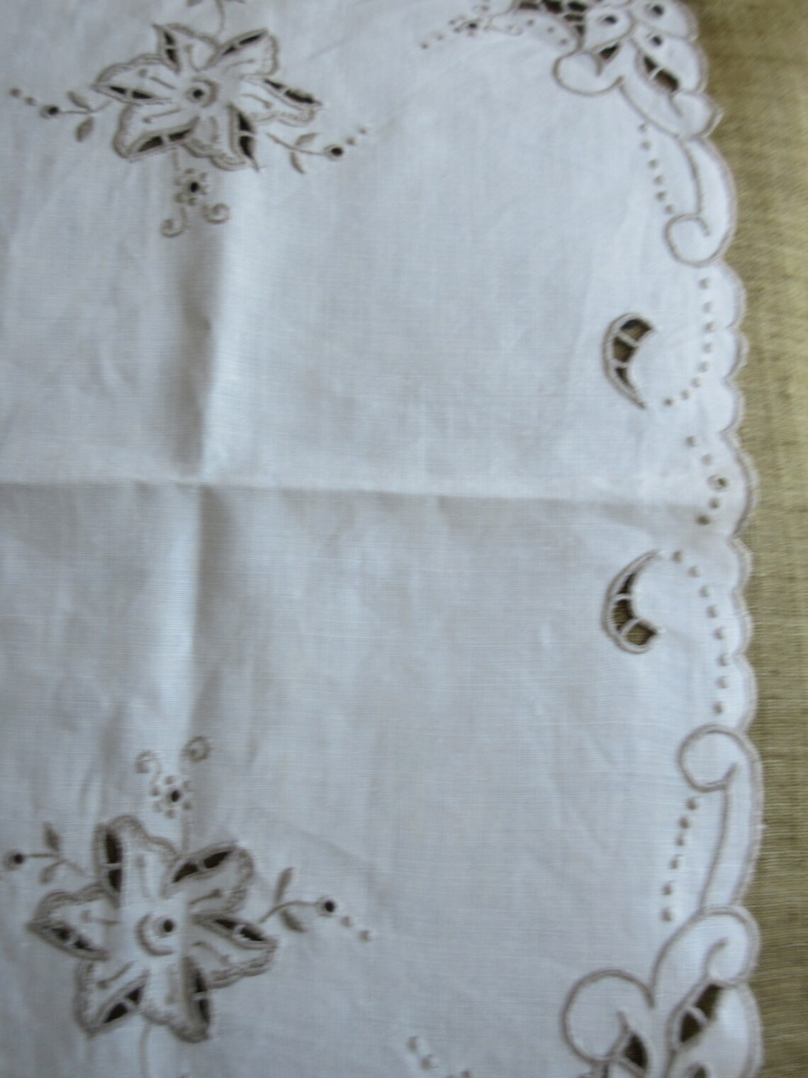 Hand Embroidered Linen, Cutwork, 1930's, Amazing Work, Floral Design ...