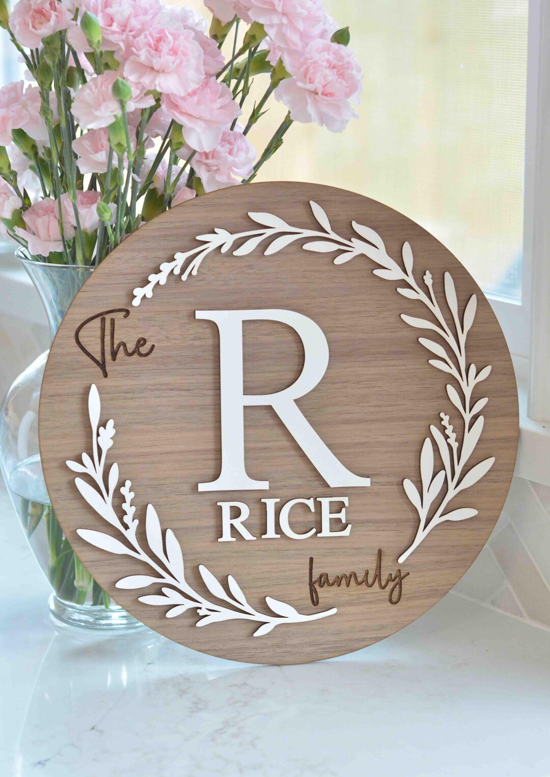 Last Name Sign Initial Wood Established Round Sign Housewarming Wedding ...