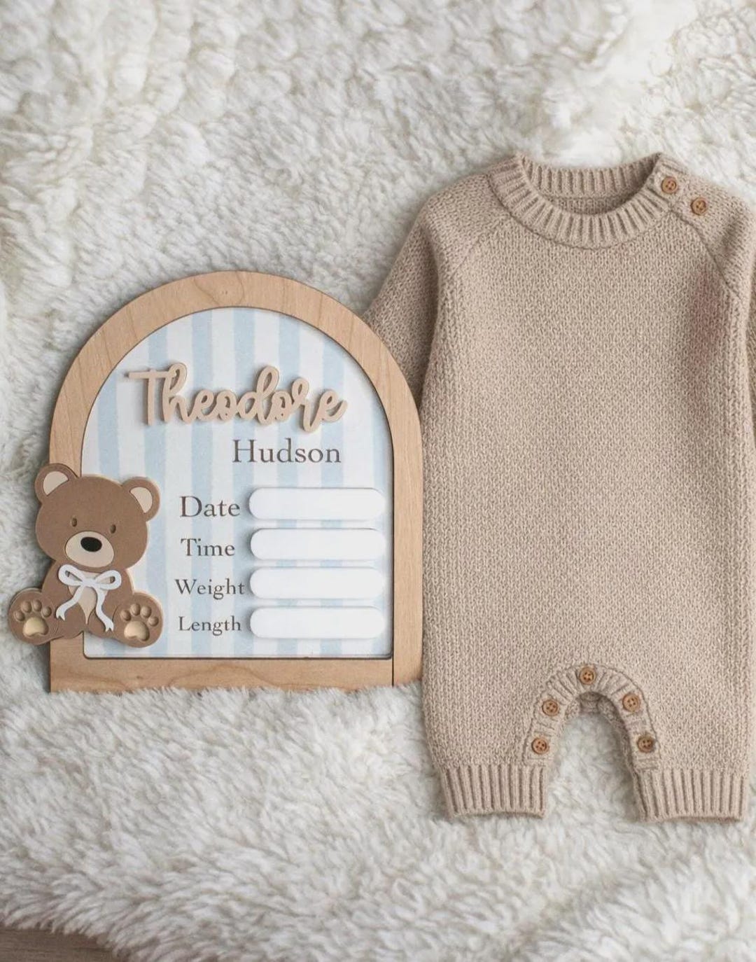 Teddy Bear Newborn Birth Announcement Stat Sign for Hospital, Baby Boy ...
