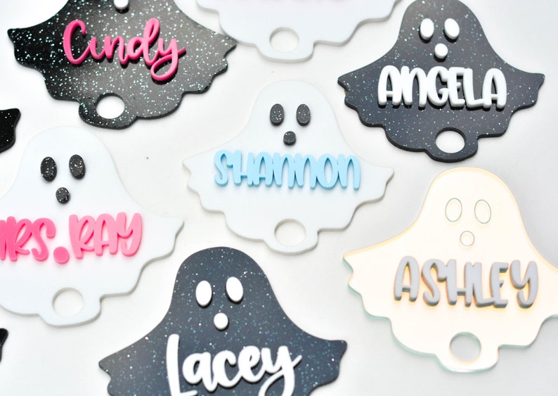 Halloween Ghost Stanley Name Plate Lid Toppers Fall Spooky Accessories ...