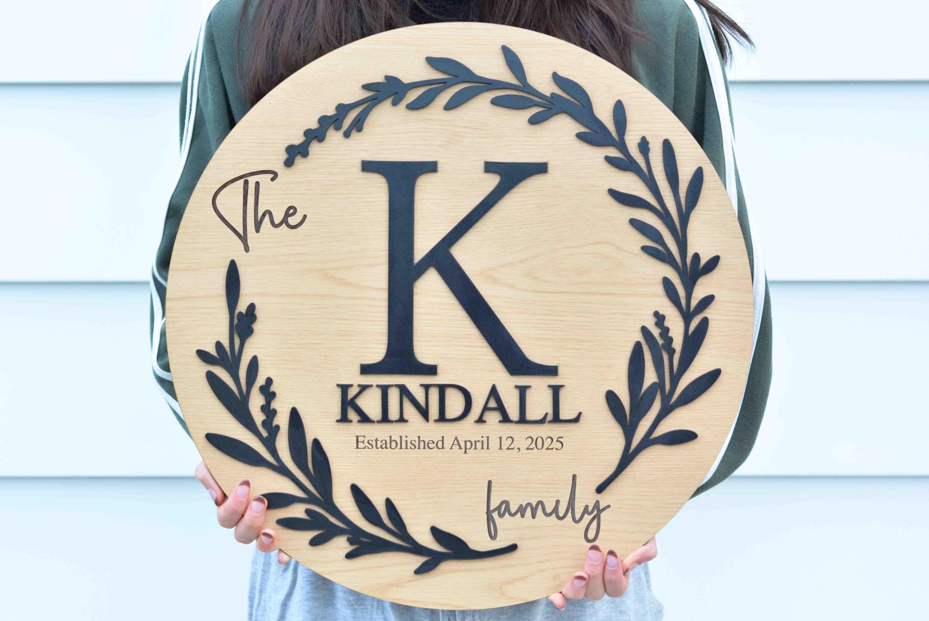Custom Last Name Sign Initial Wood Established Round Sign Housewarming ...