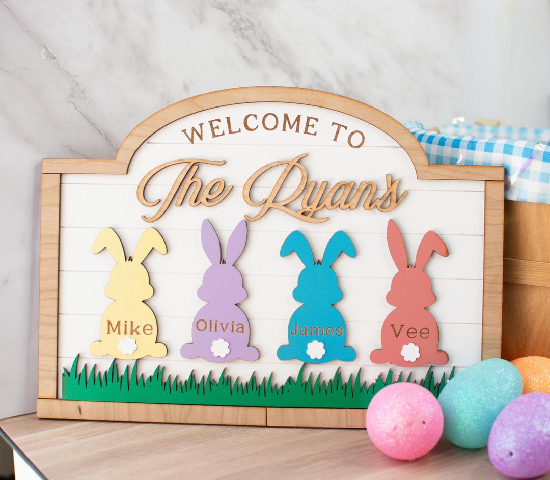 Personalized Easter Bunny Peeps Sign, Welcome to Family Last Name Sign ...