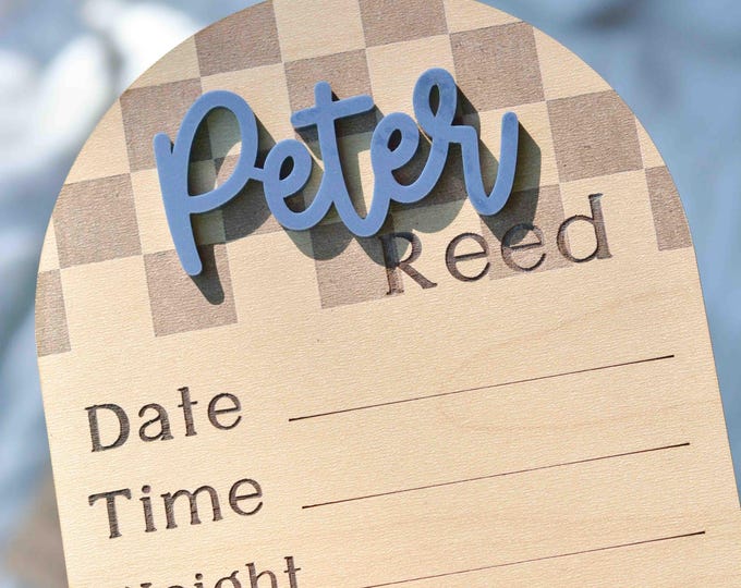 Baby Announcement Sign W/ Checker Board Design, Birth Announcement ...