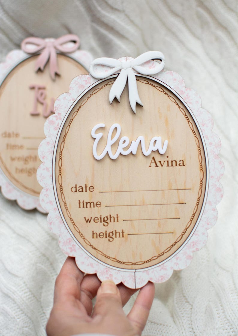 Pink Bow Coquette Birth Stat Sign Birth Announcement Sign for Hospital ...
