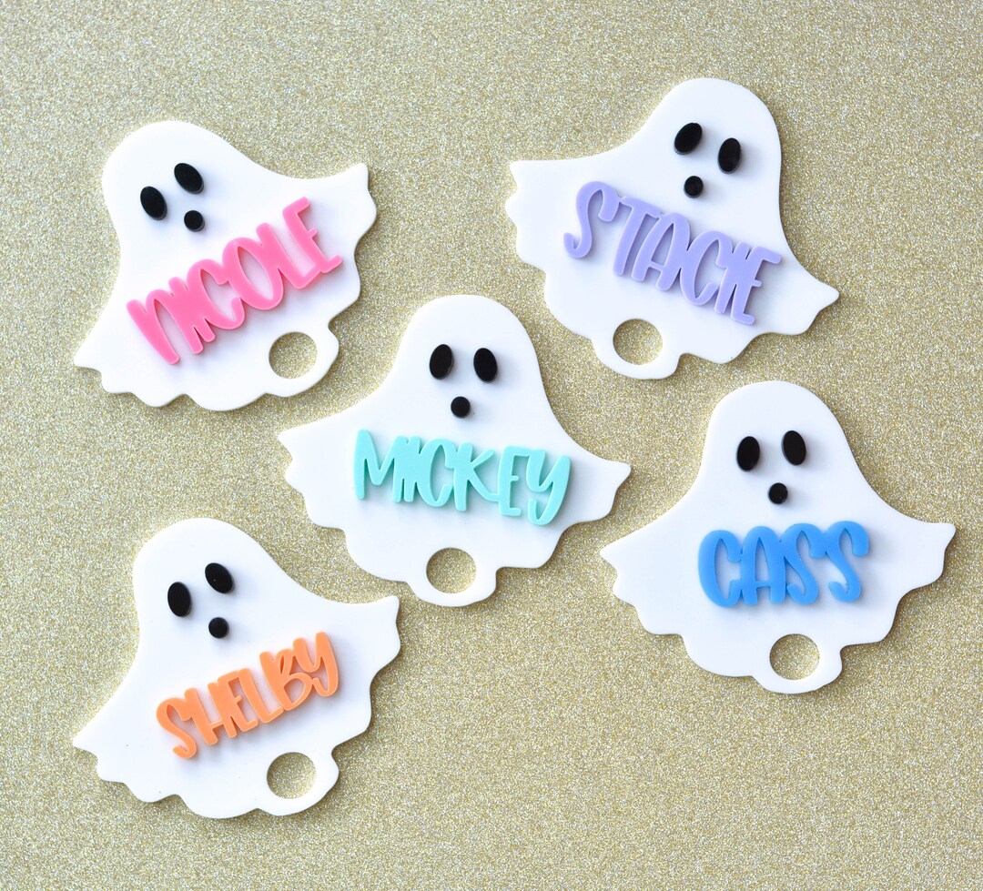 Halloween Ghost Stanley Name Plate Lid Toppers Fall Spooky Accessories ...