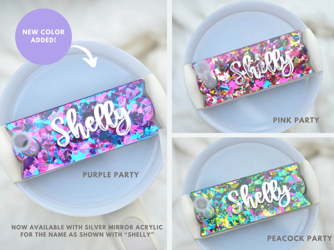 Purple Pink Green Stanley Name Plates Lid Toppers Glitter Cup ...
