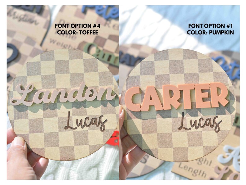 Checkered Hospital Name Sign, Baby Birth Announcement Round, Birth Stat ...