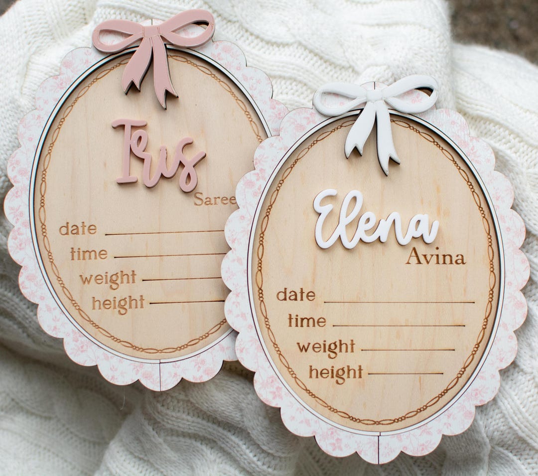 Pink Bow Coquette Birth Stat Sign Birth Announcement Sign for Hospital ...