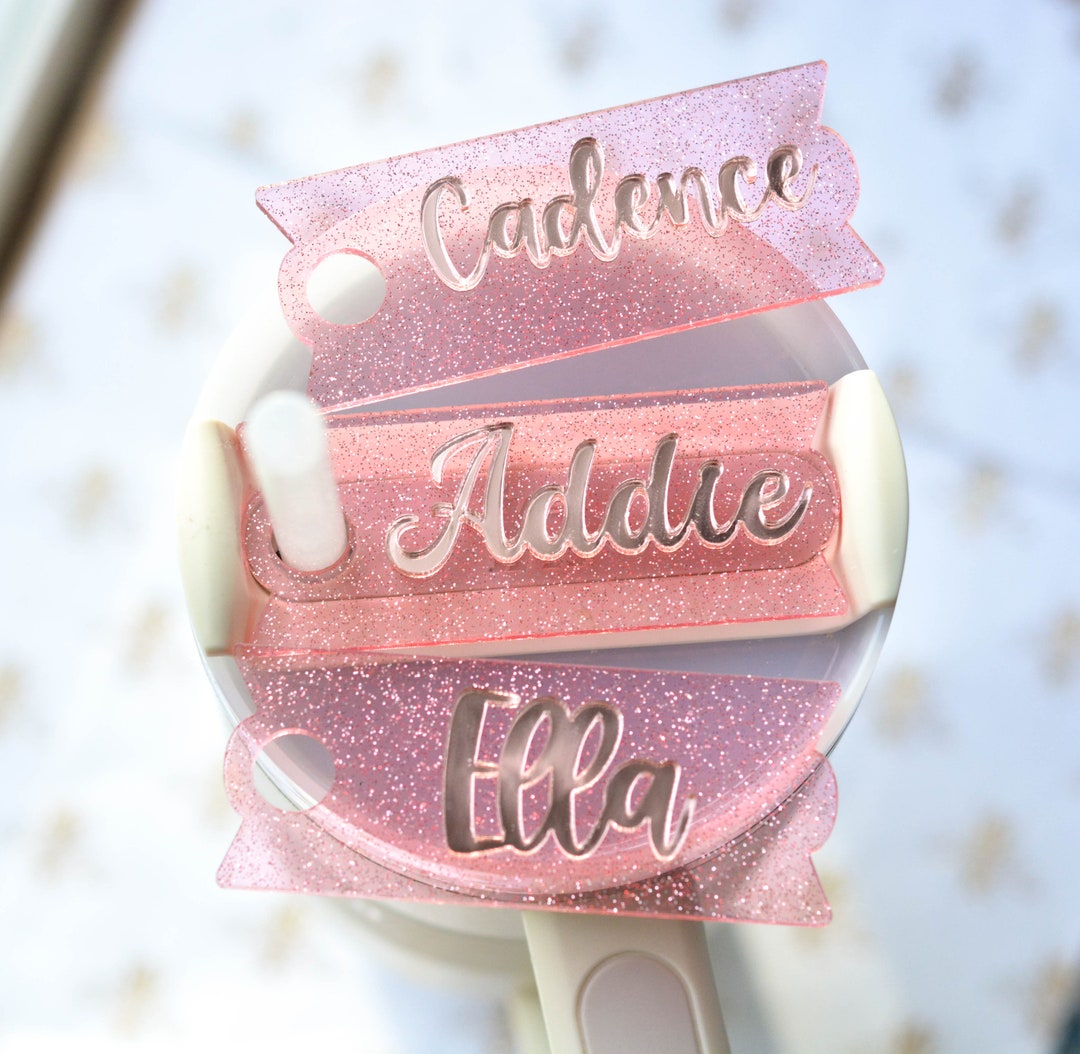 Iridescent Holographic Pink Stanley Name Plates Lid Toppers Cup ...