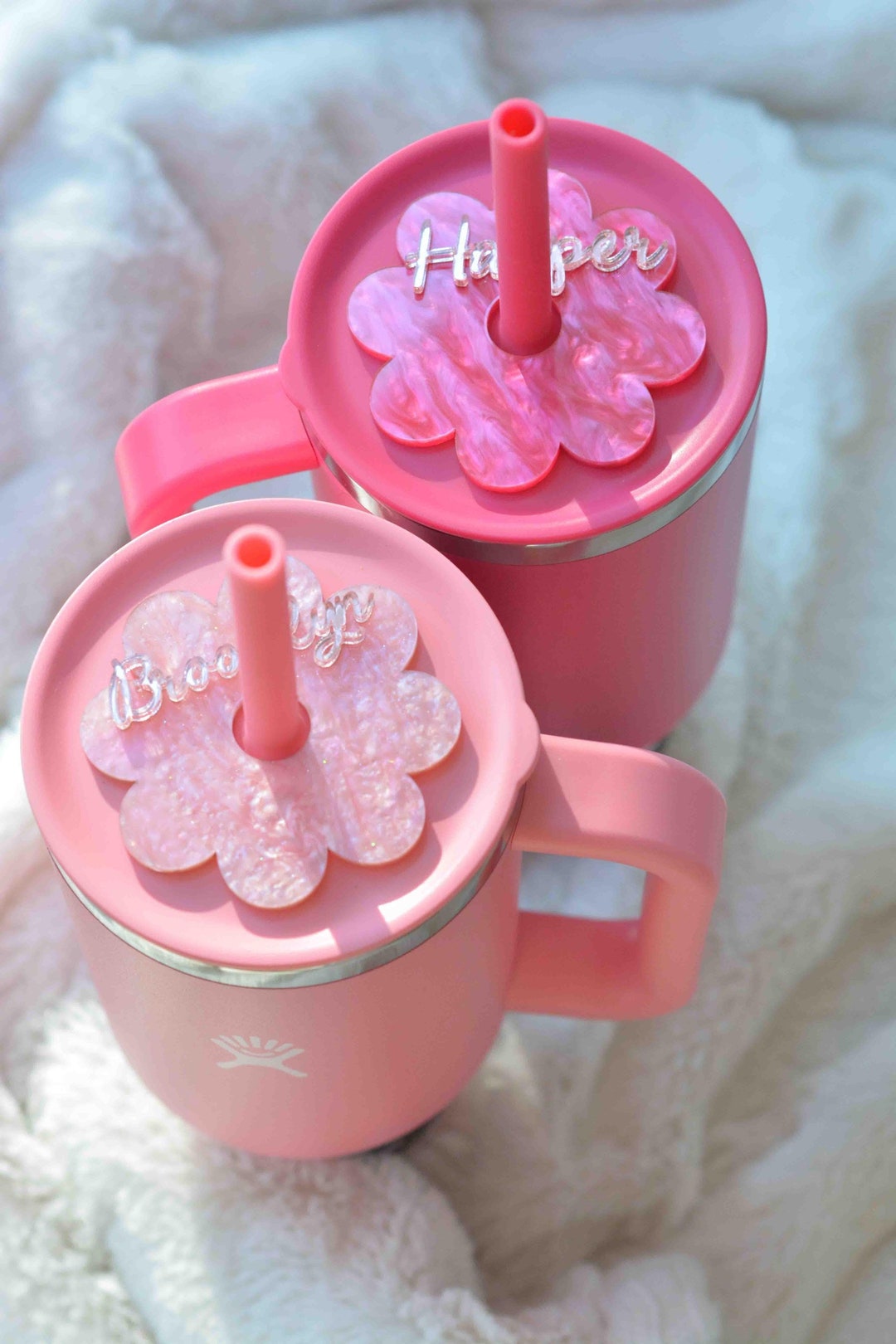 Hydro Flask Zinnia Camillia Trillium Pink Lid Topper Personalized Name Plate Flower Travel ...