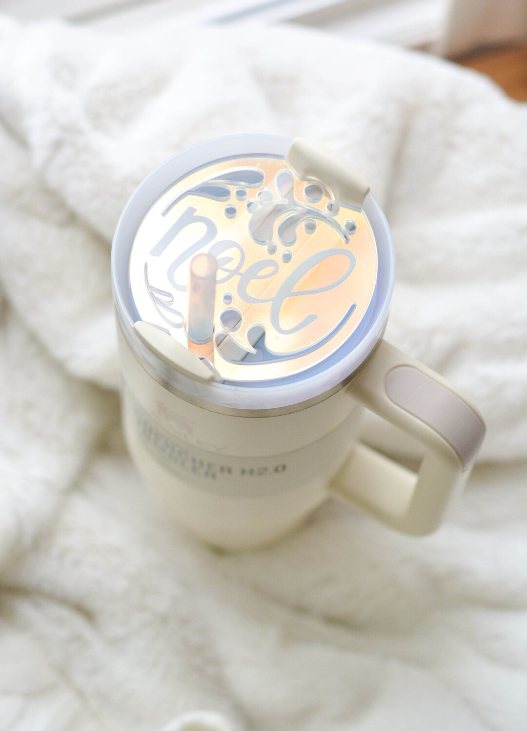 Noel Iridescent Holographic Stanley Name Plate Round Lid Toppers ...