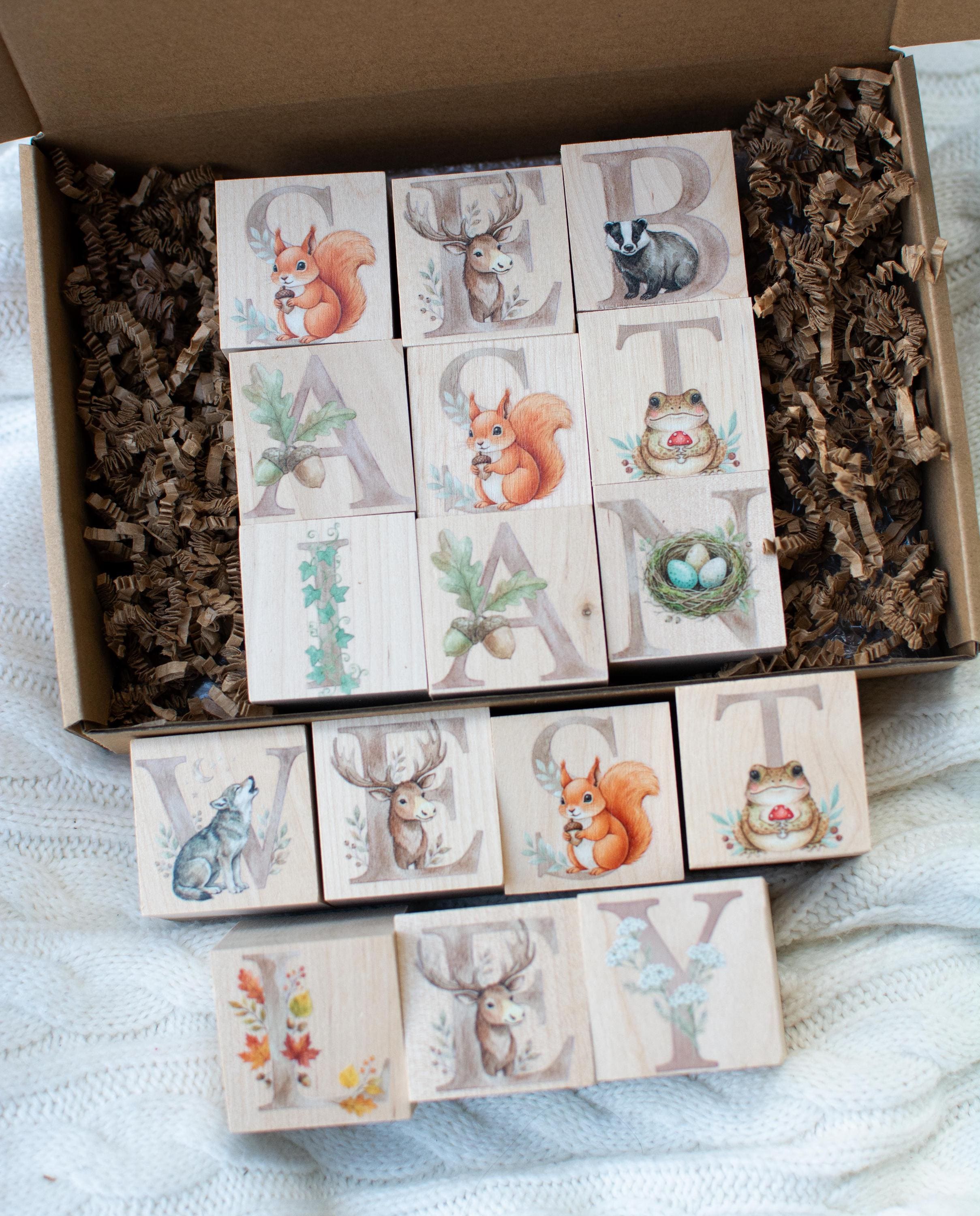 Woodland Forest Animals Alphabet Wood Blocks With Monogram Letters ...