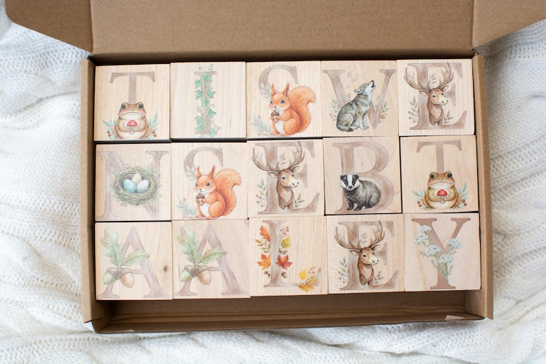 Woodland Forest Animals Alphabet Wood Blocks With Monogram Letters ...