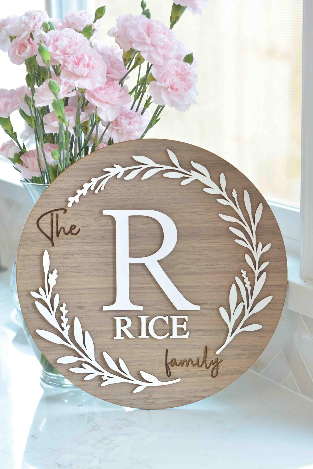Last Name Sign Initial Wood Established Round Sign Housewarming Wedding ...