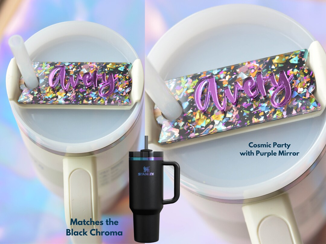 Black Chroma Purple Stanley Name Plates Lid Toppers Glitter Cup ...