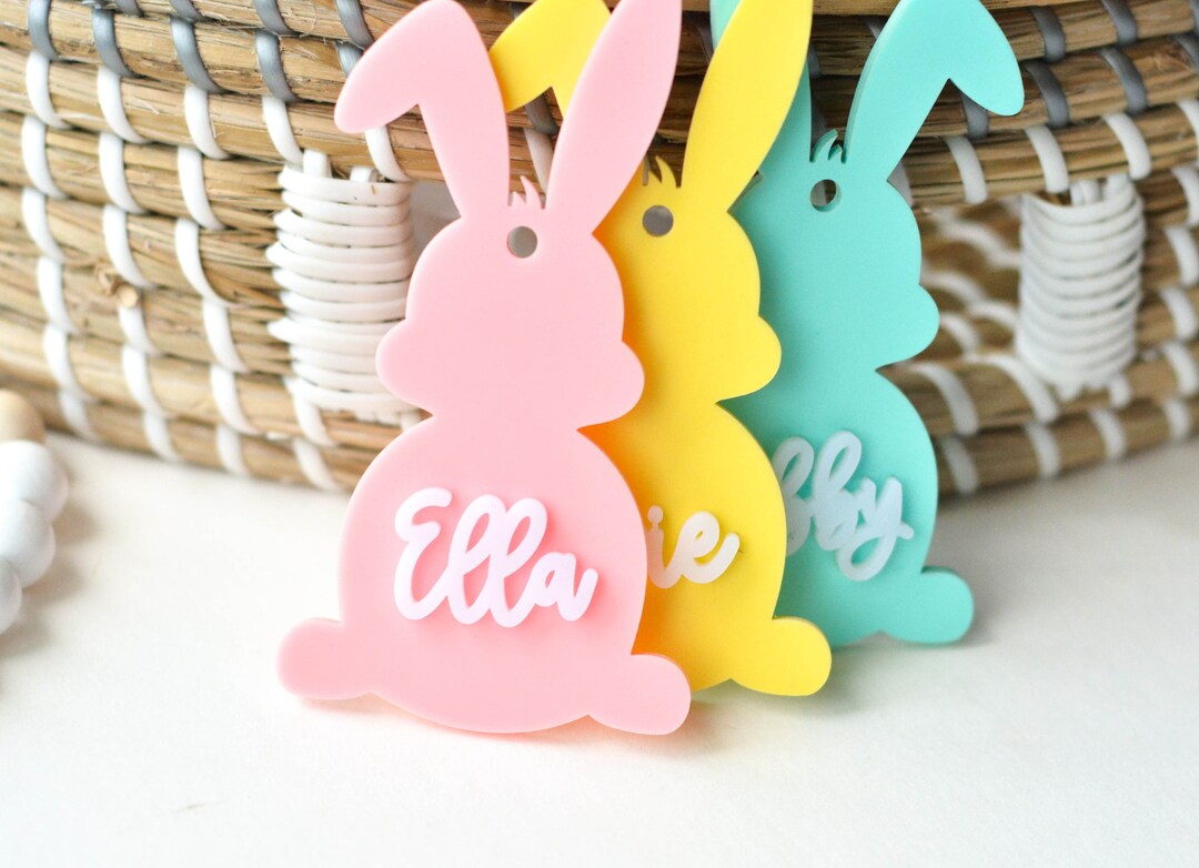 Easter Basket Name Tags Personalized | Bunny Rabbit Acrylic Custom ...