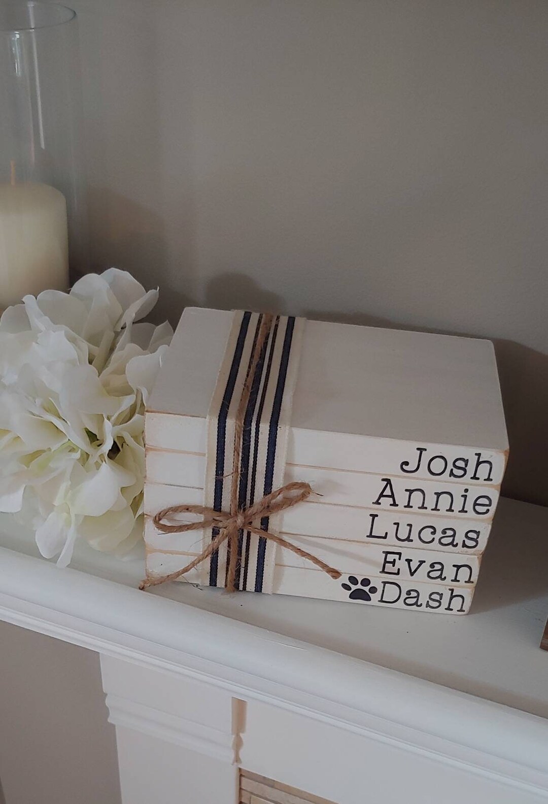 Farmhouse Book Stack With Ribbon, Personalized Wood Decoration,coffee ...