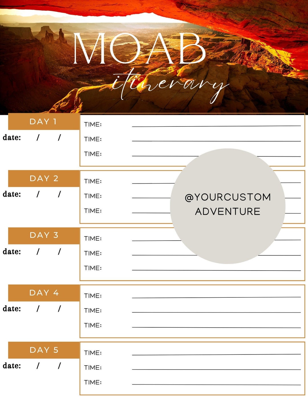 Moab Itinerary Template - Etsy