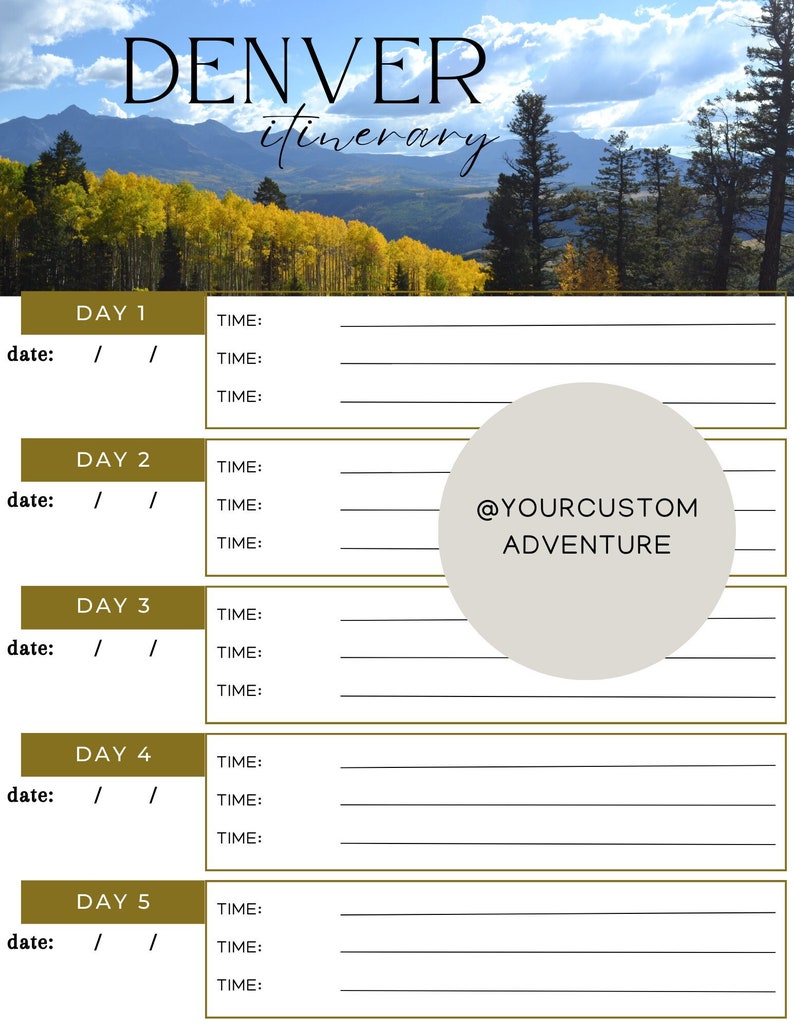Denver Itinerary Template - Etsy