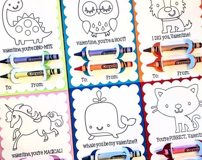 6 Valentine’s Day Coloring Card - Kids Valentine Card - Kids School ...