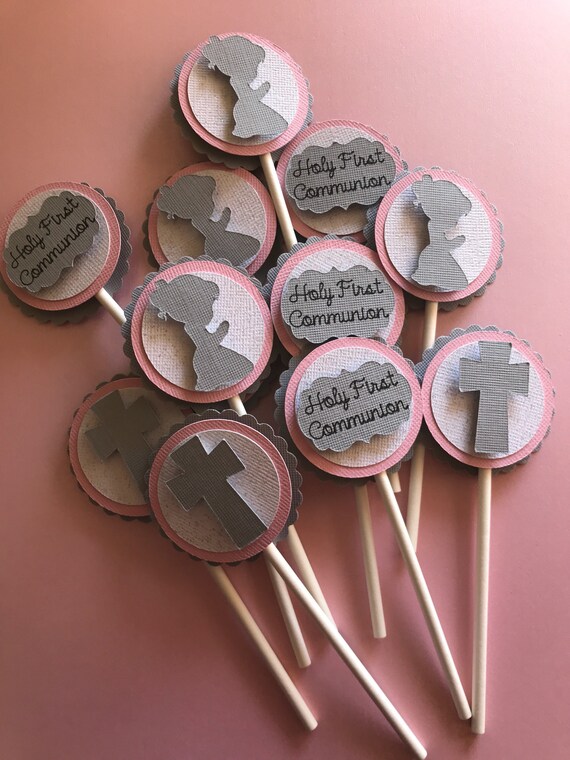 First Communion Cupcake Toppers First Communion Pink | Etsy