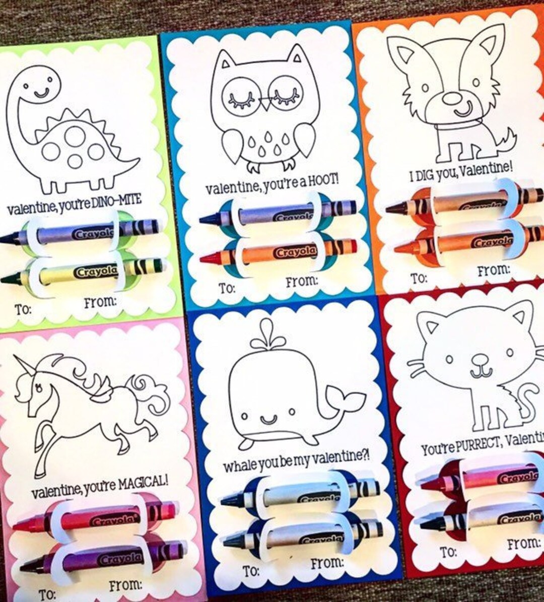 6 Valentine’s Day Coloring Card - Kids Valentine Card - Kids School ...