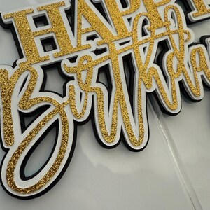 Happy Birthday Cake Topper, Gold Birthday Topper, Black & Gold Birthday ...