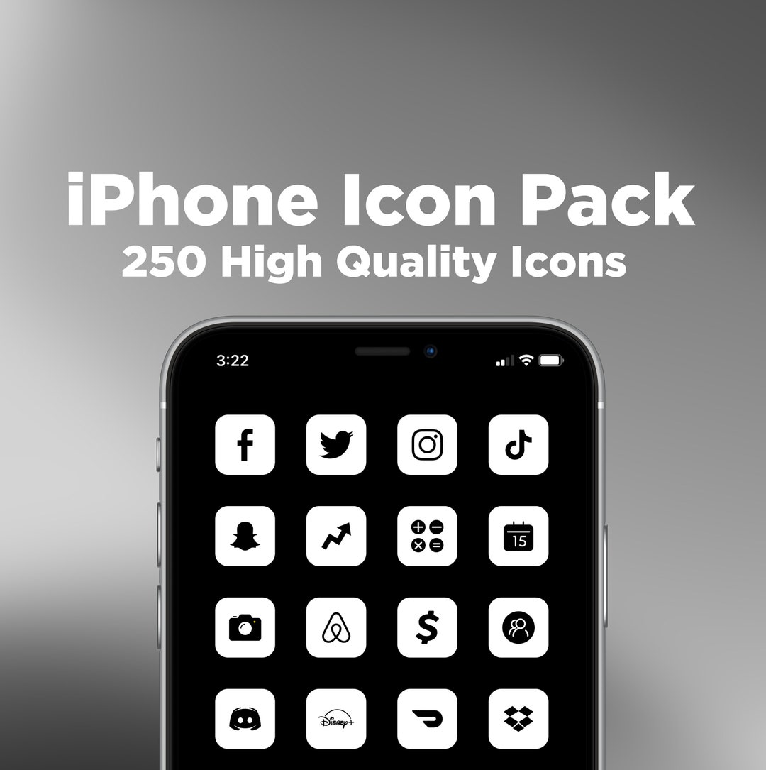 Ios Icon Pack for iPhone - 250 Icons! Minimal Solid White and Black ...