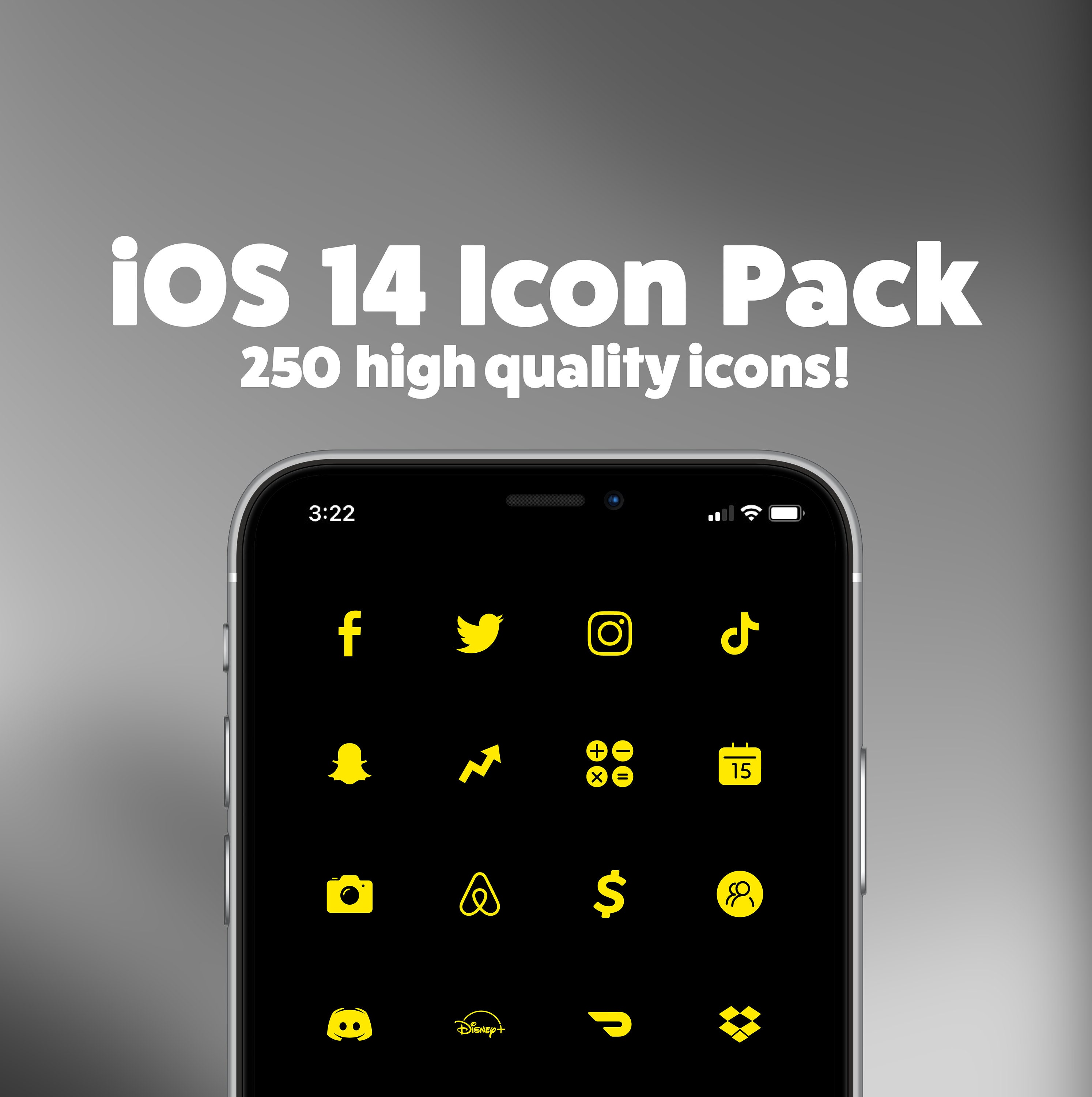 Ios 14 Icon Pack for Iphone 250 Icons Yellow Icons Custom | Etsy