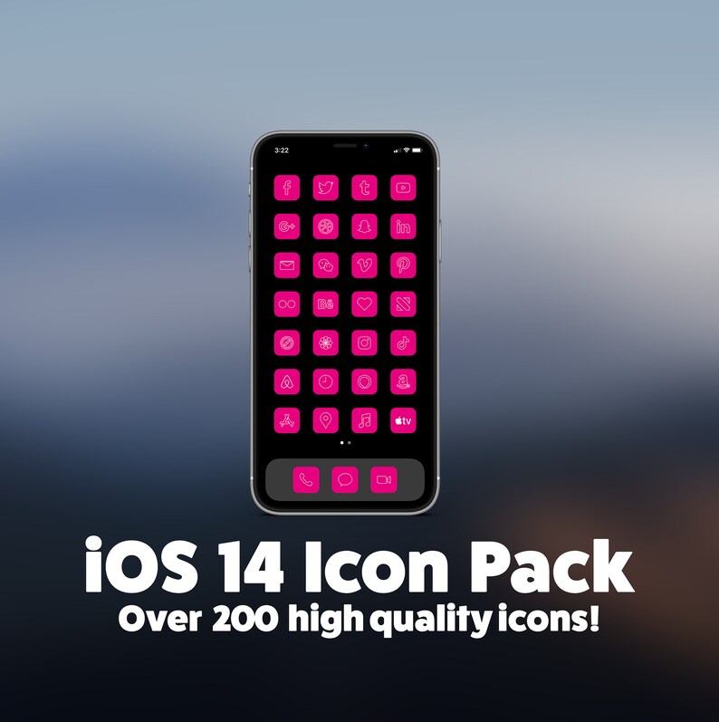 Ios 14 Iphone Icon Pack Over 200 Icons Minimal Hot Pink | Etsy