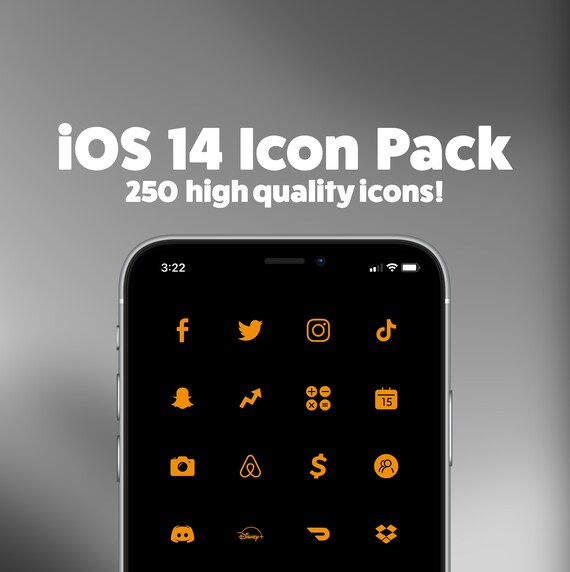 IOS 14 Icon Pack for iPhone 250 Icons Orange Icons Custom | Etsy