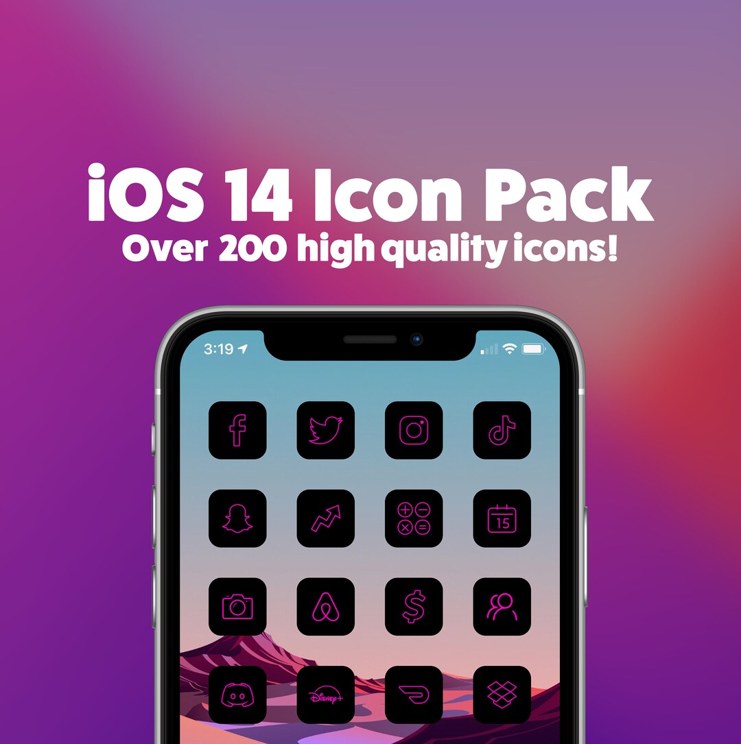 Ios 14 iPhone Icon Pack - Over 200 Icons! Minimal Black and Pink Icons ...