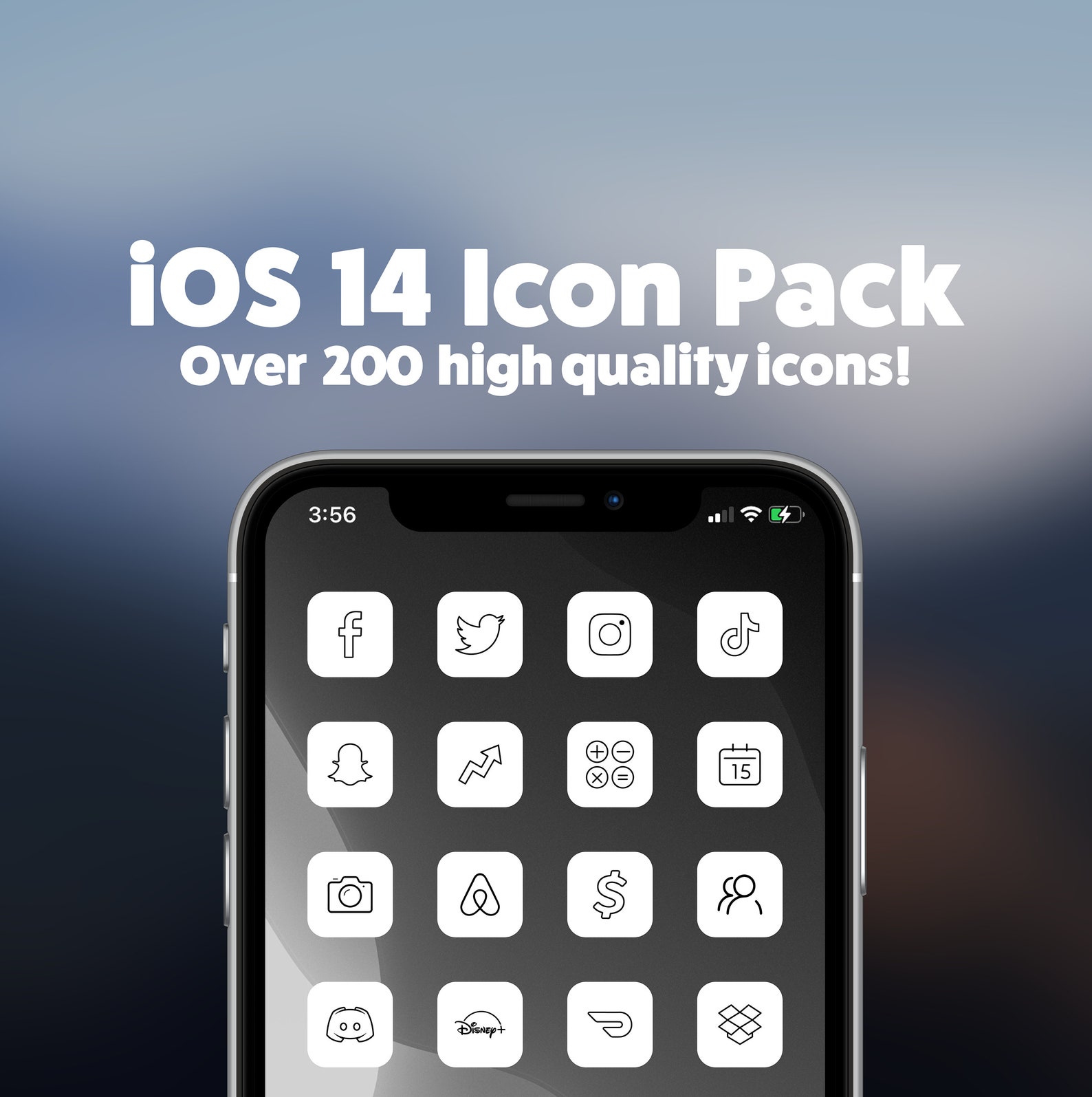 Ios 14 iPhone Icon Pack - Over 200 Icons! Minimal White With Black ...