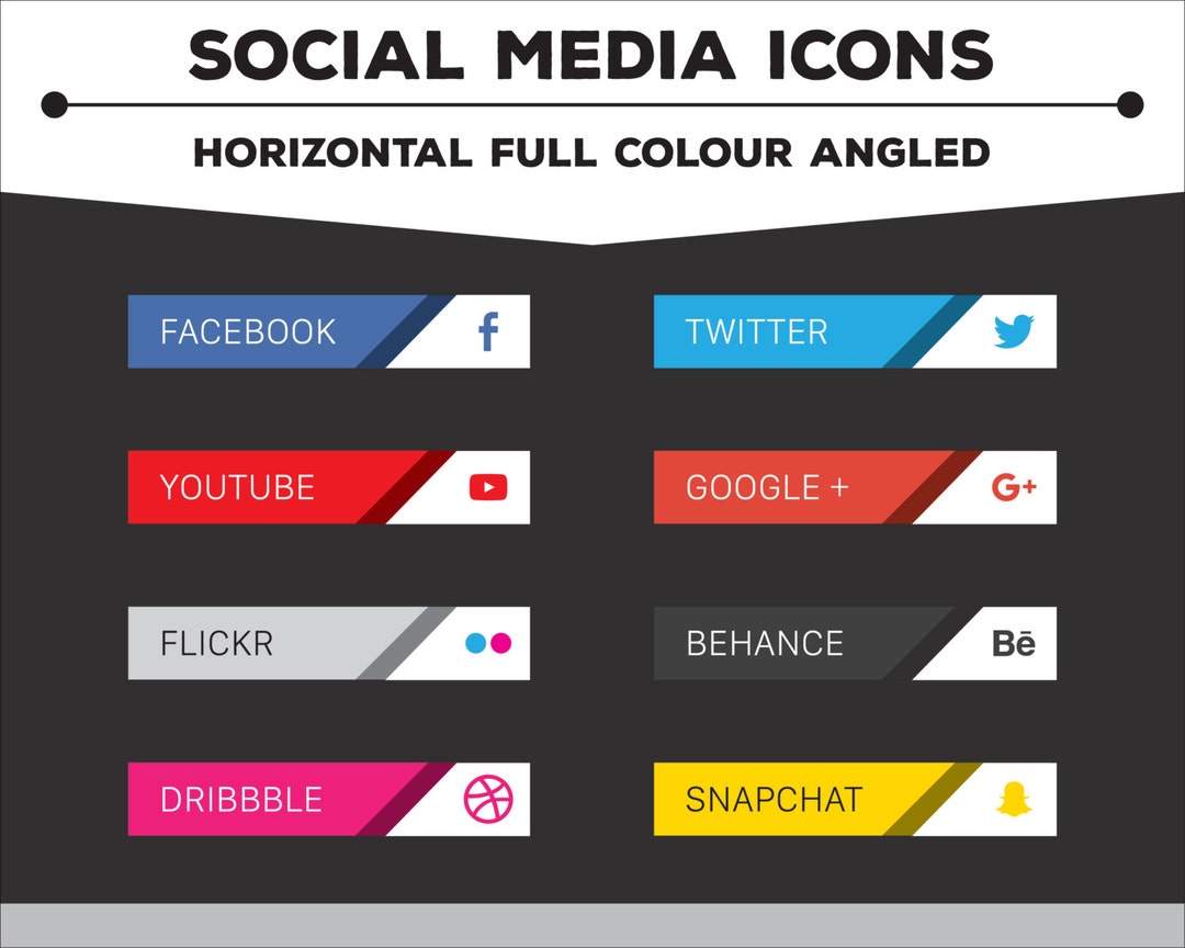 Social Media Icons - Horizontal With Angle Full Colour PNG Files for ...