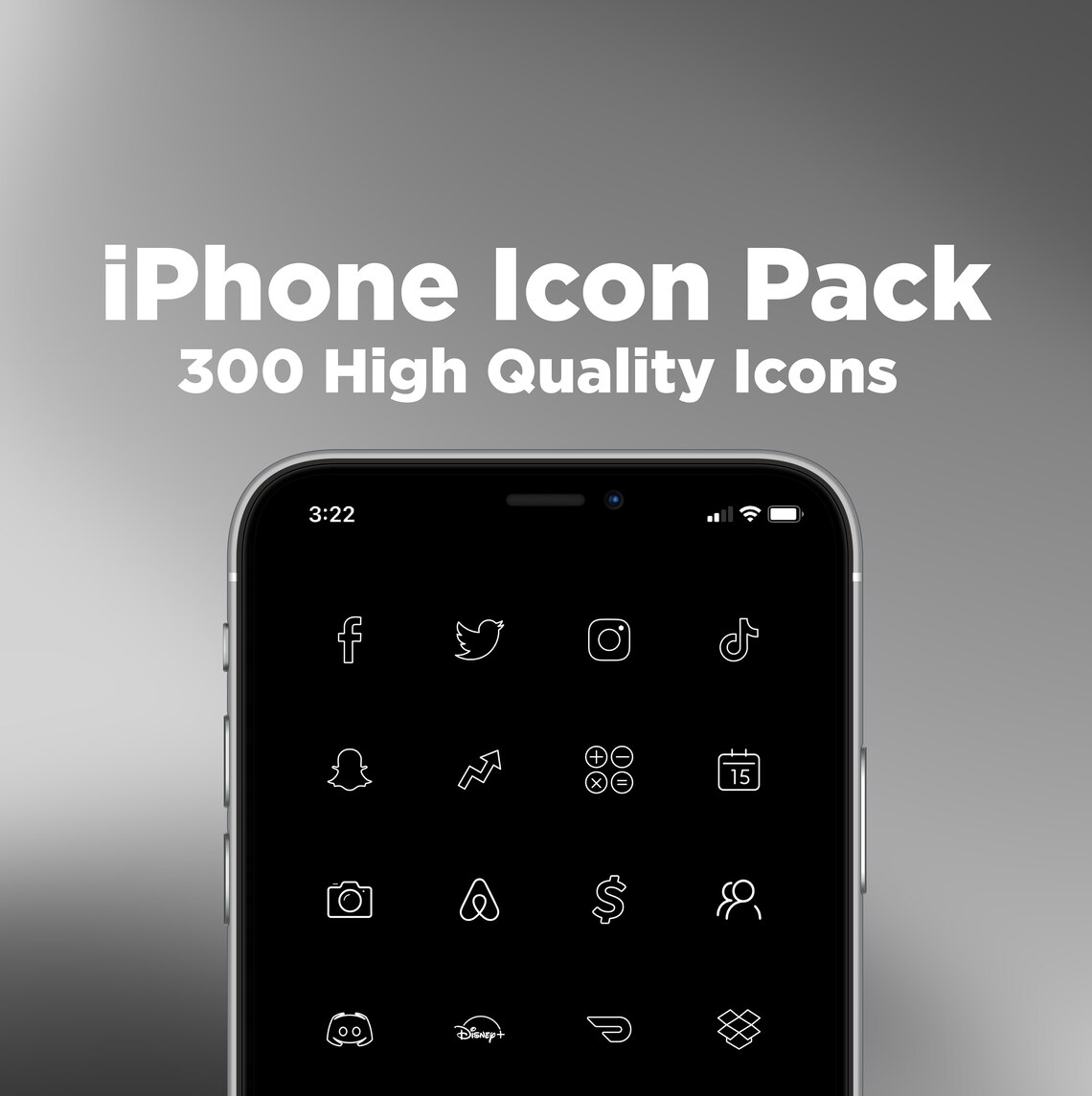 Ios Icon Pack for iPhone - Now Includes 320 Icons! Minimal Black and ...