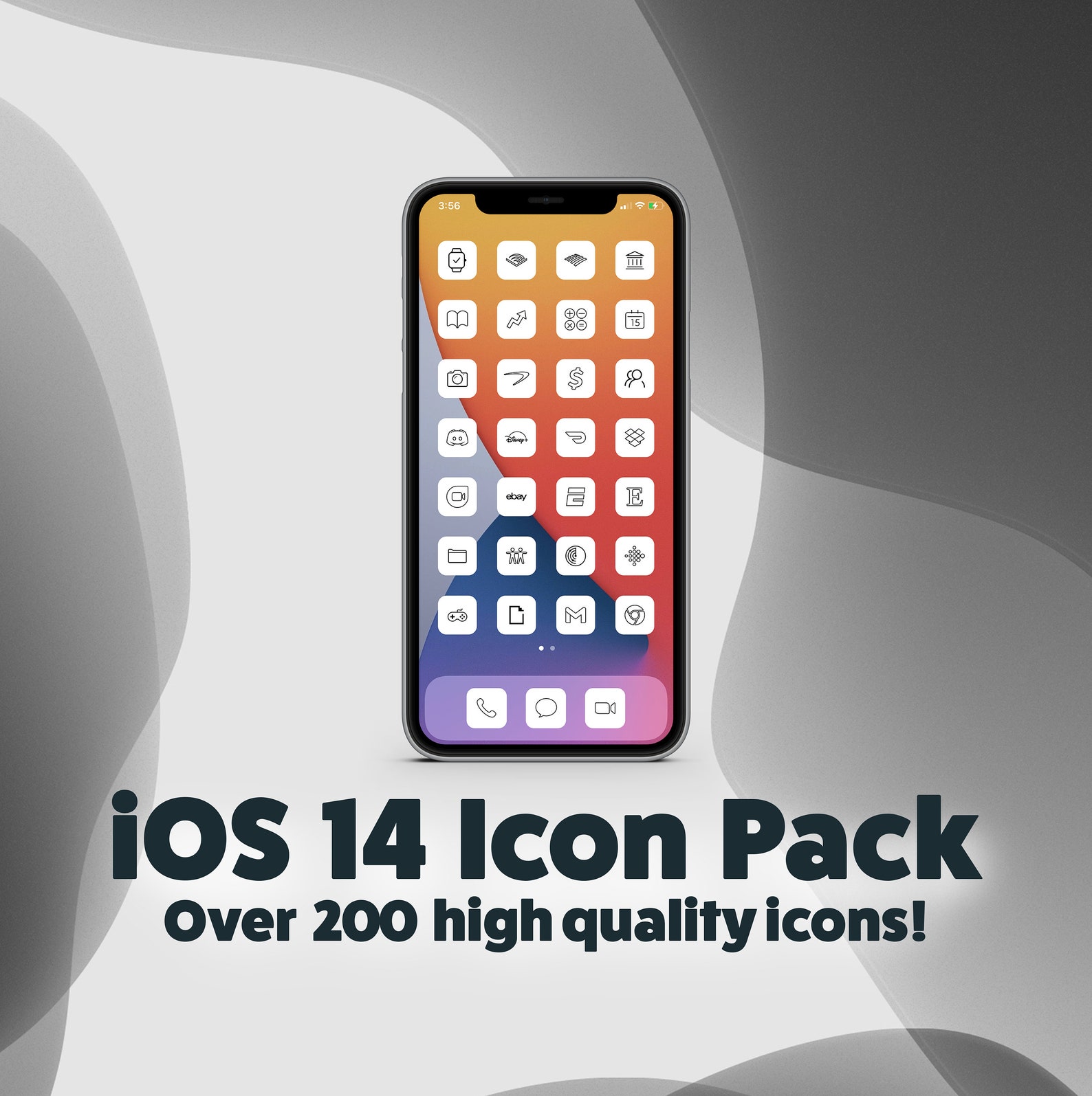 Ios 14 iPhone Icon Pack - Over 200 Icons! Minimal White With Black ...