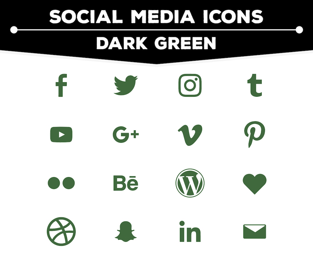 Social Media Icons - Dark Green Icon Pack PNG Files for Web, Blog, and ...