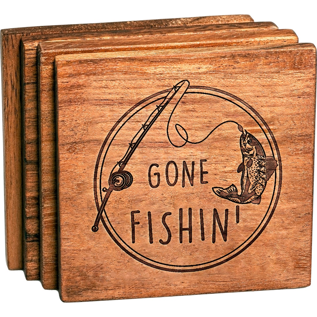 Fishing Coaster Set - Lake House / Cabin Coaster Set for Fisherman ...