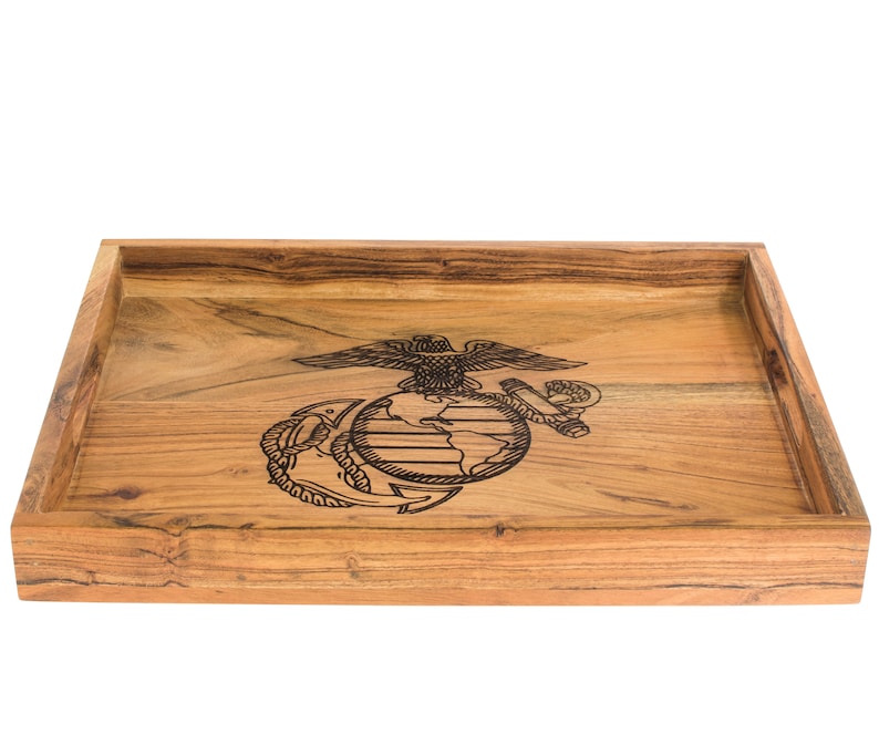US Marine Corps Wooden Bar Trays - Engraved USMC Emblem Tray - Custom ...