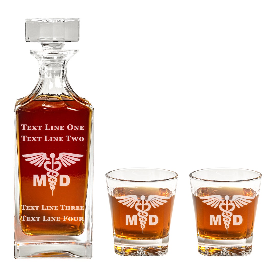 Caduceus Decanter Set - Personalized MD Present - Retirement, Promotion ...
