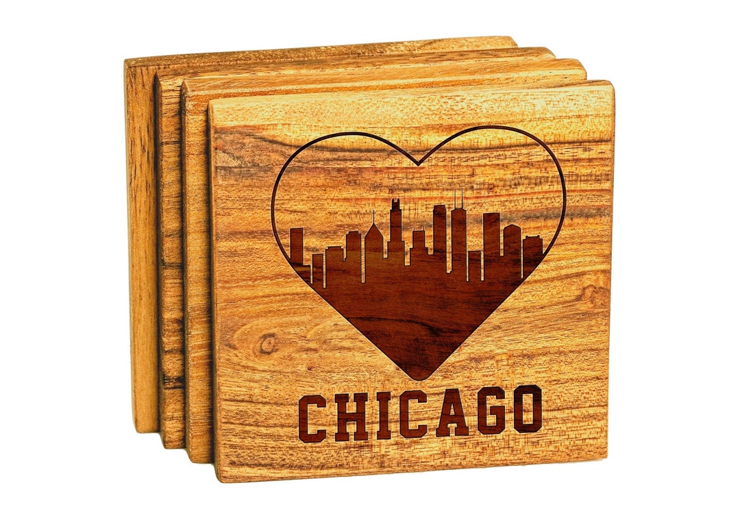 Chicago Skyline Coaster Set - Personalized Wooden I Love Chicago ...