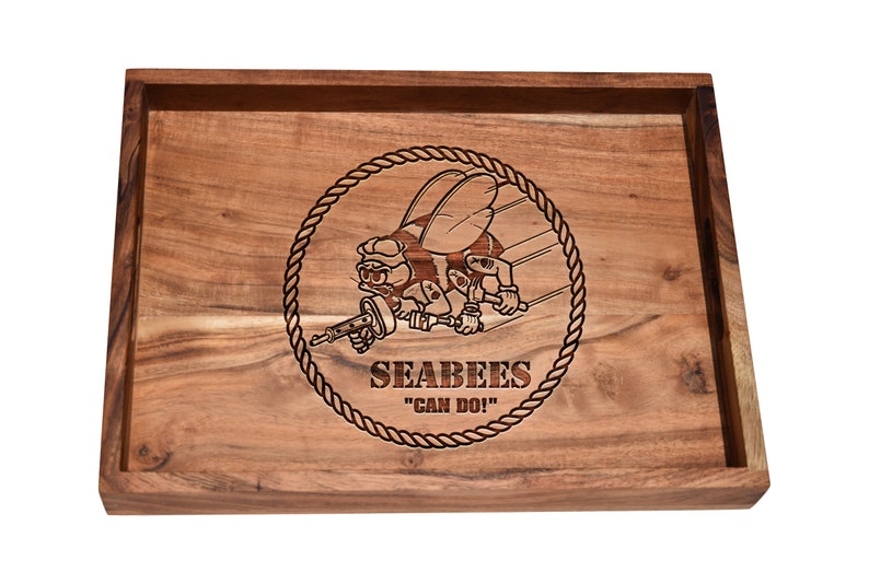 Navy Seabees Serving Tray - Seabees Emblem Wood Bar Tray - United ...