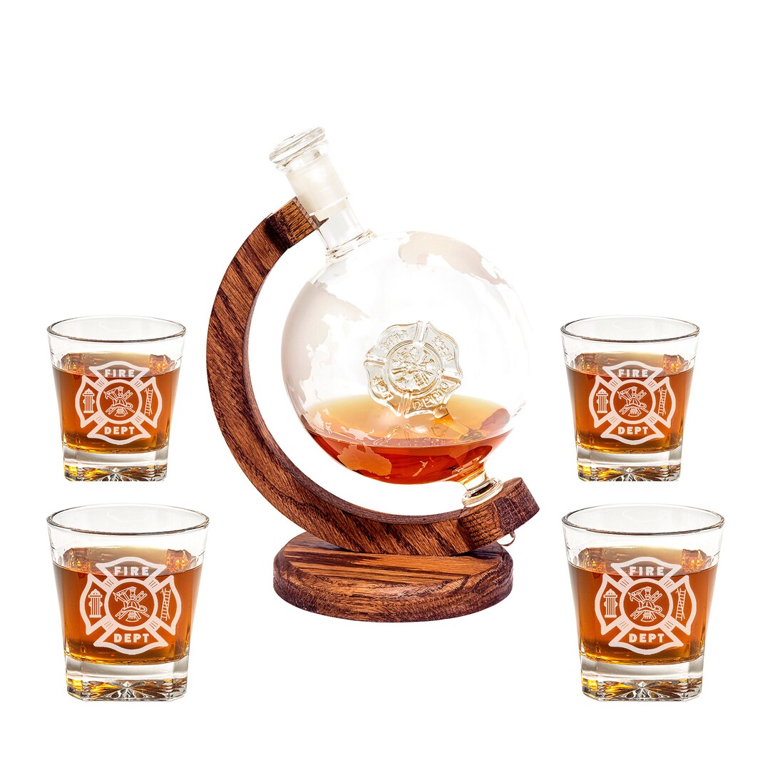 Firefighter Whiskey Decanter Set - Maltese Cross Globe Decanter With ...
