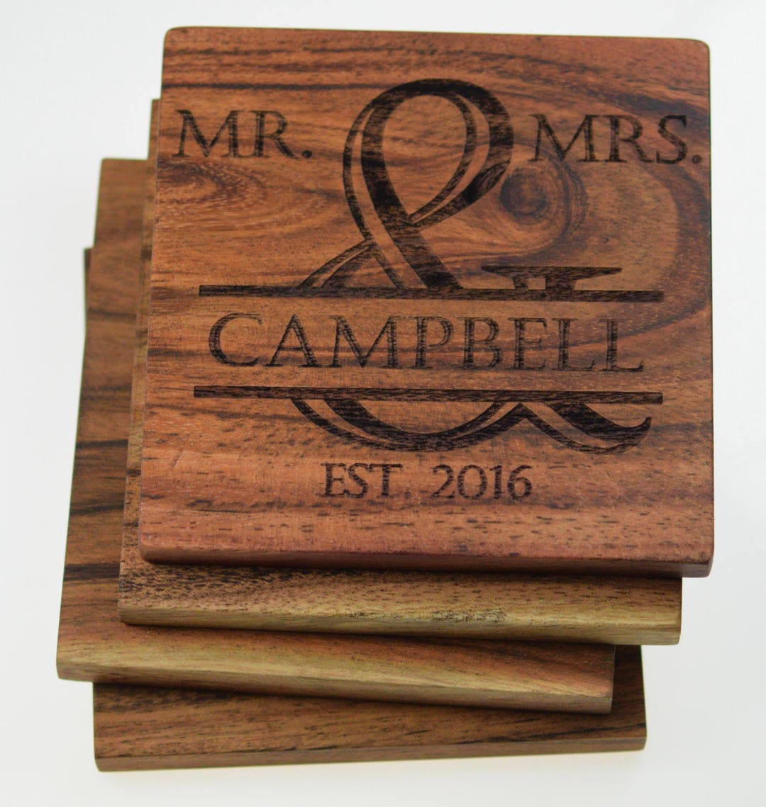 Personalized Wooden Coaster Set - Custom Drink Coasters Wedding Gift ...