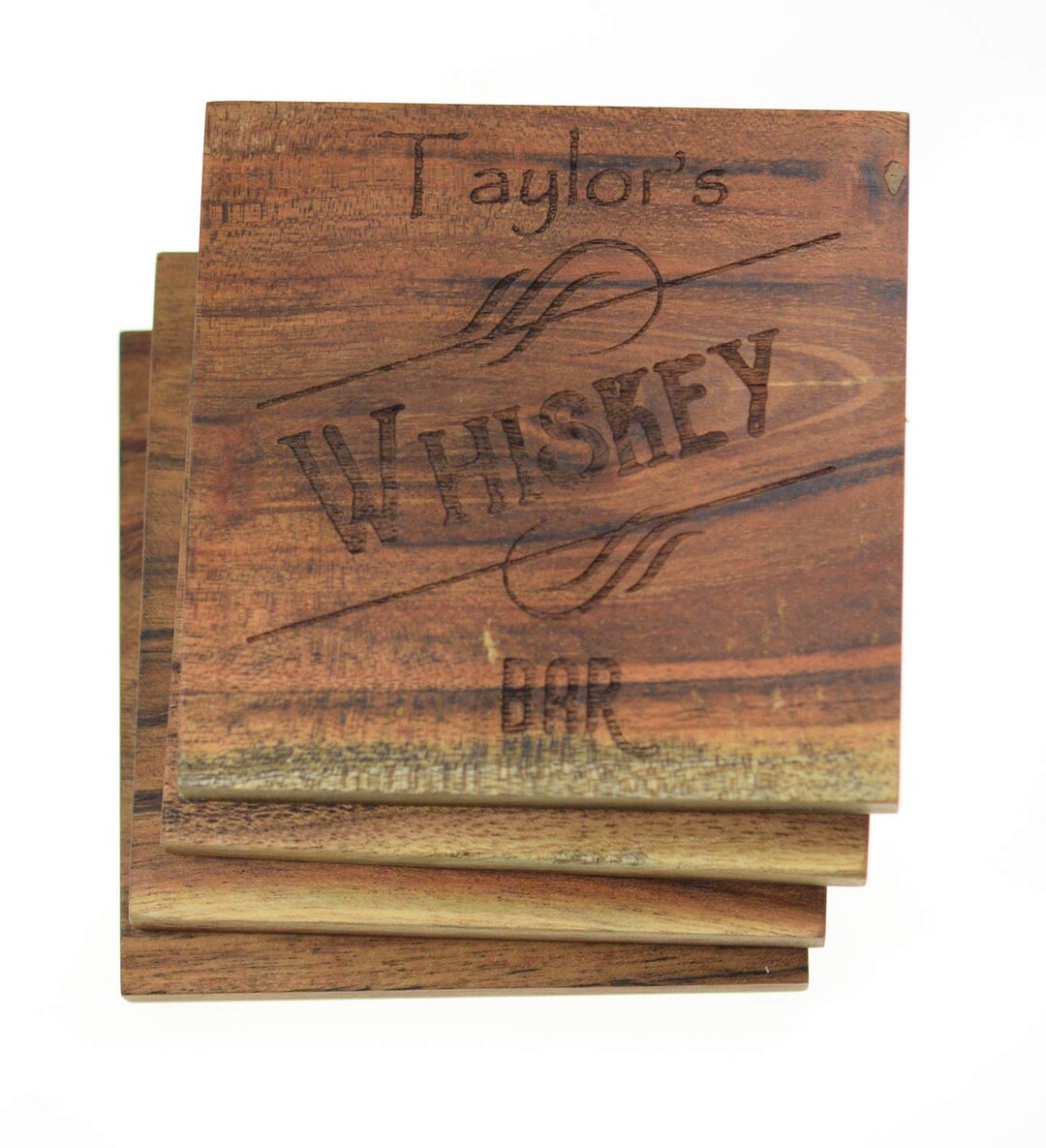 Personalized Wood Coaster Set- Custom Whiskey Bar Drink Coasters ...