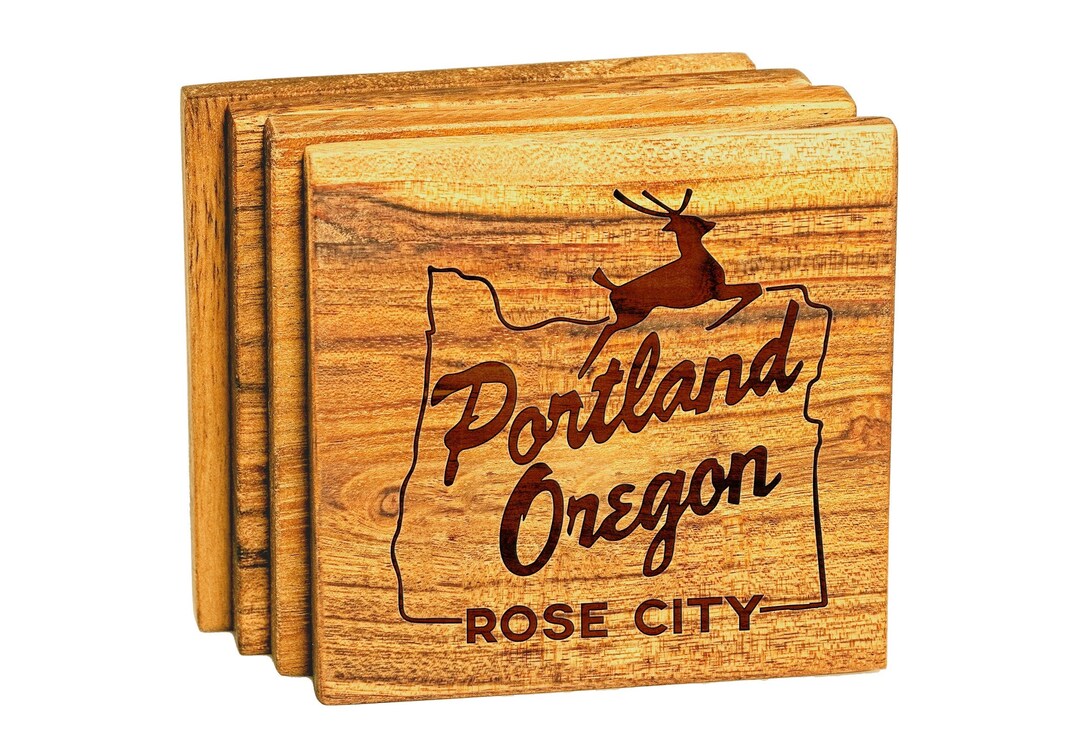 Portland Oregon Coaster Set - Wooden Portland Coasters - Housewarming ...