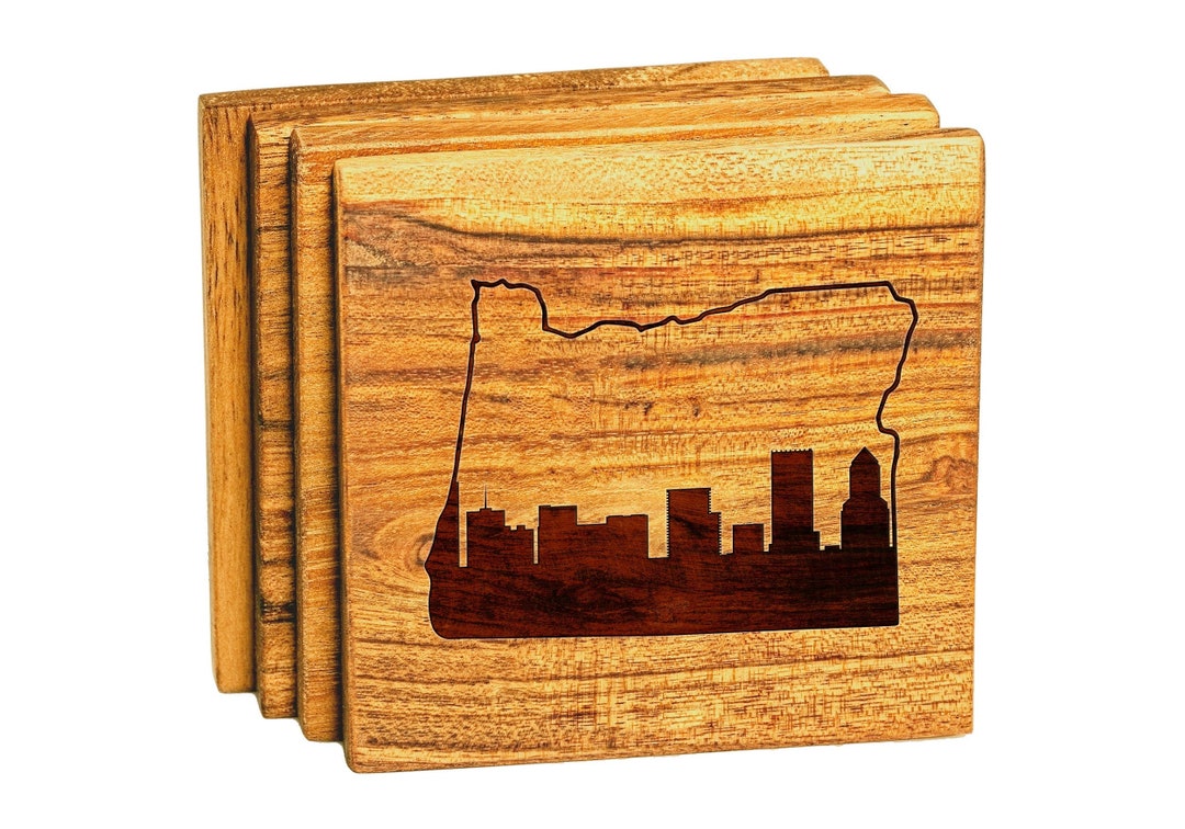 Portland Wood Coaster Set - Portland Oregon Wooden Drink Coasters ...