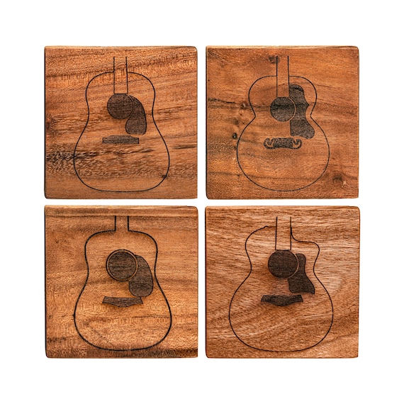 Acoustic Guitar Lover Coasters Engraved Design Coaster Set - Etsy