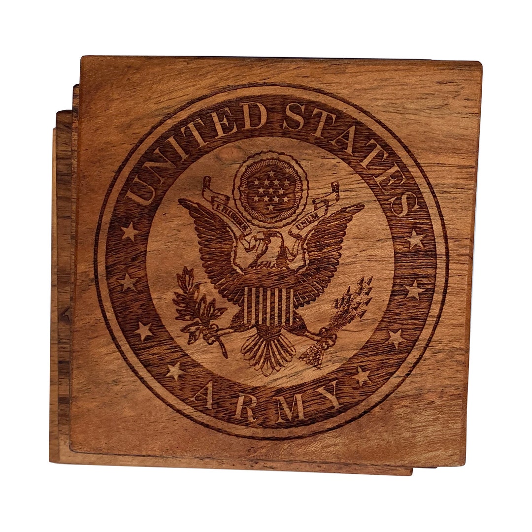 US Army Emblem Wooden Coaster Set - Custom Engraved Army Drink Coasters ...